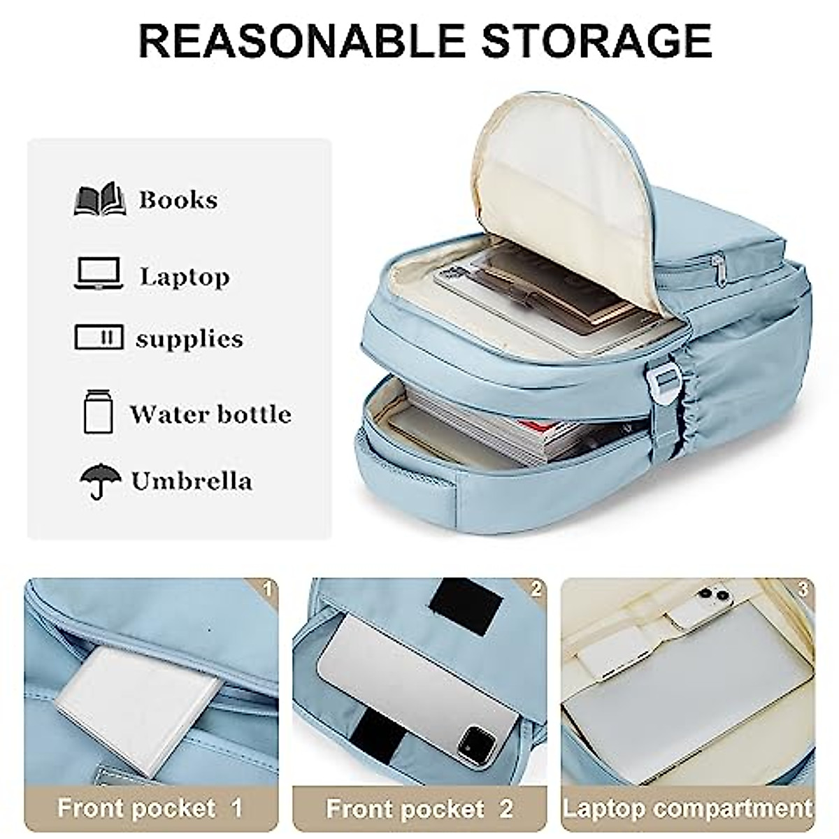 WEPOET Lightweighr College School Backpacks For Women,Classic Middle Student Bookbag For Teens Girls,Waterproof Middle School Bag Boys,(Blue)