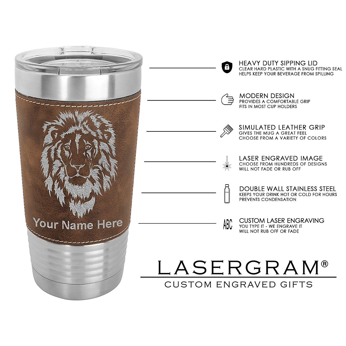 LaserGram 20oz Vacuum Insulated Tumbler Mug, Horse and Woman, Personalized Engraving Included (Faux Leather, Rustic)