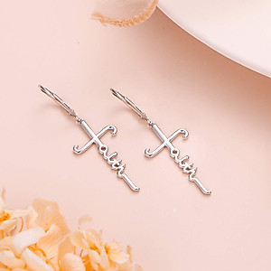 925 Sterling Silver Infinity Love of God Simple Dainty Religious Faith Cross Dangle Fishhook Earrings for Women Christian Easter Jewelry