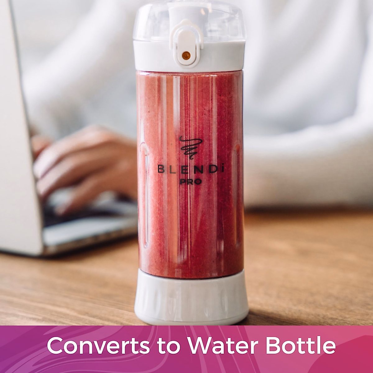 Blendi Pro Plus Premium Cordless Portable 17.5oz Rechargeable Blender - Crush Ice, Fruit & Blend Sports Powders in Seconds - Stainless Steel Blades w/High Powered 120W Motor - Gym, Tailgates (White)