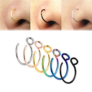 GNERIC Stainless Steel Fake Nose Ring Faux Piercing Jewelry 8mm Fake Nose Ring Hoop No Pierced Septum Nose Ring 6pcs