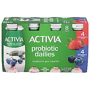 Activia Probiotic Dailies Strawberry and Blueberry Lowfat Yogurt Drinks, Delicious Daily Probiotic Yogurt Drinks to Help Support Gut Health, 8 Ct, 3.1 FL OZ