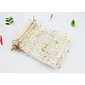 100 Moon Star Organza Jewelry Gift Pouch Candy Pouch Moon Drawstring Wedding Favor Bags XYUG (4x6 inch, white)