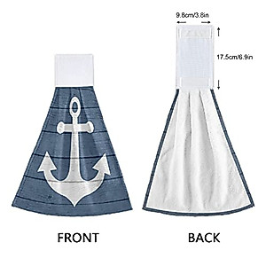 Nautical Anchor Hanging Kitchen Towels 2 Pcs Navy Blue Hand Bath Towels Tie Towels Tea Bar Towels for Bathroom Tabletop Home Decor