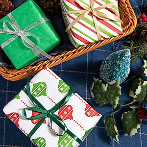 Whaline 120 Sheets Christmas Tissue Paper, Assorted Design Gift Wrapping Paper for Christmas Gift Boxes, Xmas Gift Wrapping Bags and Wine Bottles