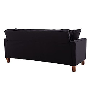 Eafurn Soft Upholstered Loveseat Sofa Small Couch for Living Room,Modern Decor Furniture with Armrest & Throw Pillows and Padded Backrest Love Seats, Black Deep Button Tufted with Solid Wood Legs