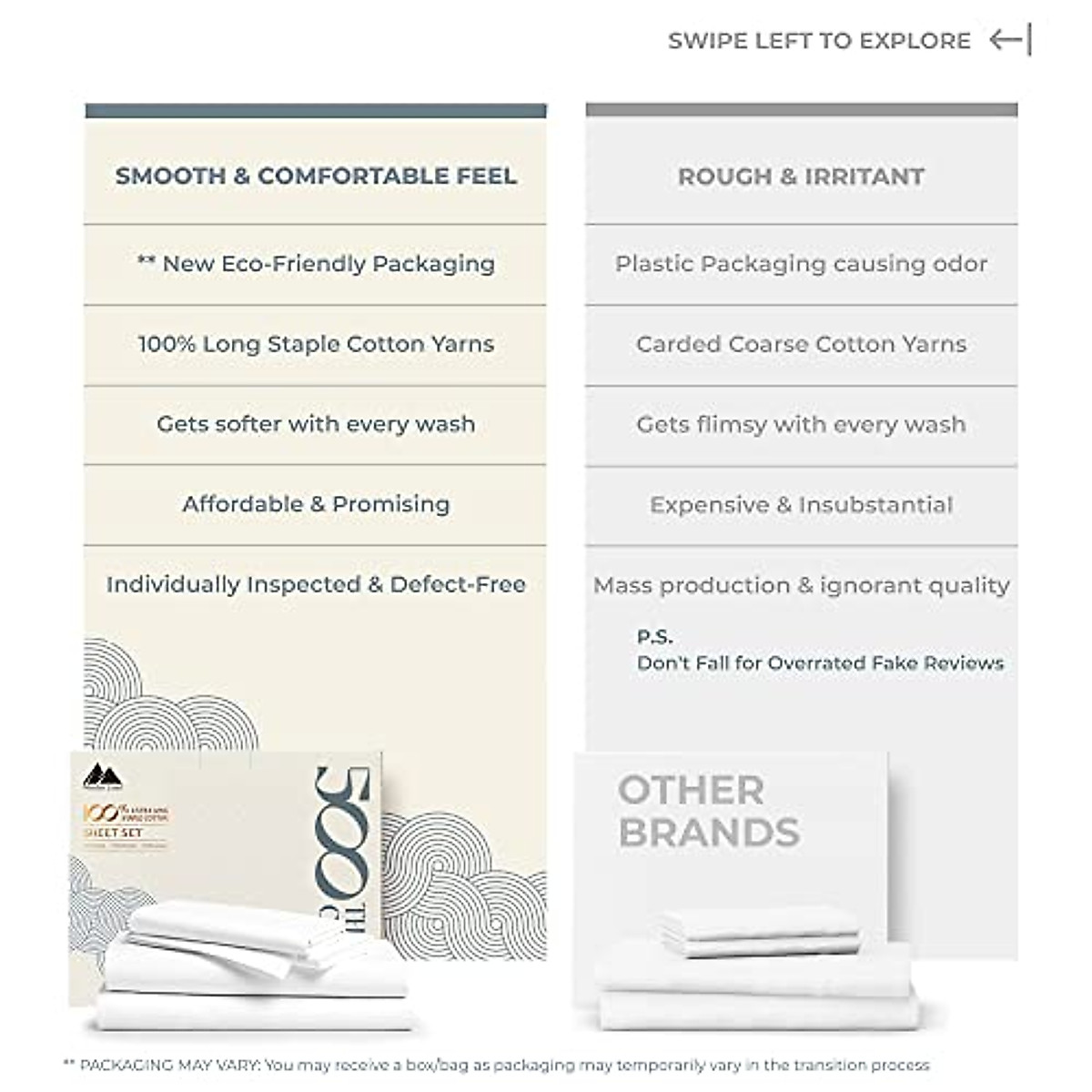 Mayfair Linen 100% Cotton Sheets for Queen Size Bed - 500 Thread Count 4 PC Queen White Cotton Sheets, Deep Pocket Queen Sheet Set, Cooling Sheets Queen Size for Hot Sleepers, Soft, Breathable Sheets