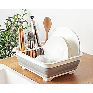 udNmlaiebot Dish Drying Rack, Collapsible Dish Drainer with Drainer Board, Popup and Collapse for Easy Storage Dish, Portable Dish Drainer Organizer for Kitchen RV Campers(Grey-White), Navy