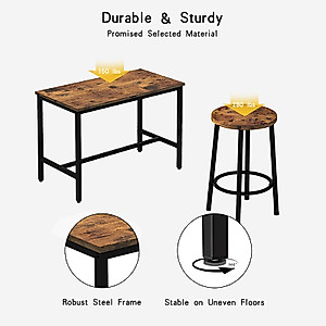 AWQM Dining Table Set for 4 Bar Table with Stools Industrial Counter Height Pub Table with 4 Chairs Bar Table and Chairs Set Kitchen Breakfast Table for Kitchen, Living Room, Industrial Brown