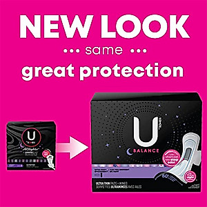 U by Kotex Balance Ultra Thin Overnight Pads with Wings, Extra Heavy Absorbency, 30 Count (Packaging May Vary)