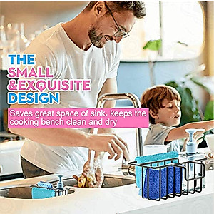 JOFUYU [Upgraded] Sponge Holder for Kitchen Sink, 2-in-1 Sink Caddy, Sponge + Dish Towel, Hanging Kitchen Organizer Rack, SUS304 Stainless Steel - Black