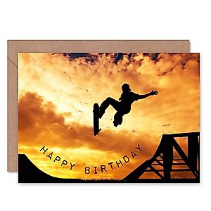 Wee Blue Coo HAPPY BIRTHDAY SKATEBOARD RAMP SUNSET PHOTO BLANK GREETINGS CARD