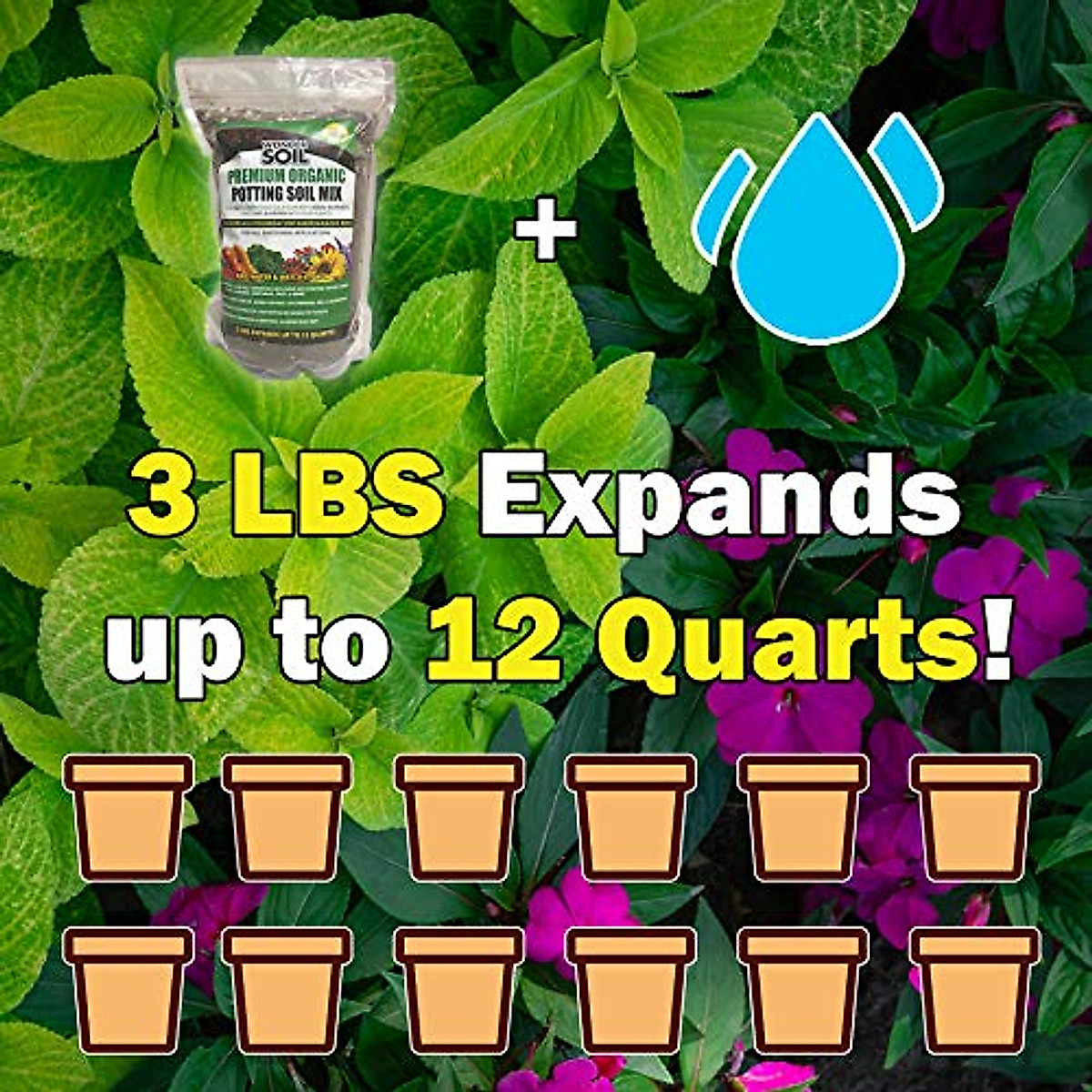 WONDER SOIL Organic Potting Soil | Ready to Plant Coco Coir Fully Loaded with Nutrients | 3 LBS Bag Expands to 12 Quarts of Indoor Outdoor Soil for Gardens & Plants | Incl Worm Castings, Perlite