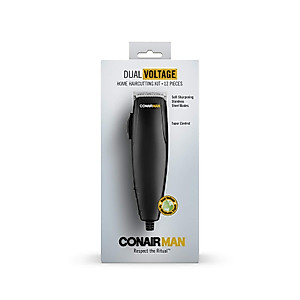 ConairMAN Dual Voltage, Hair Clippers for Men, 12-piece Hair Clipper, Great for Travel