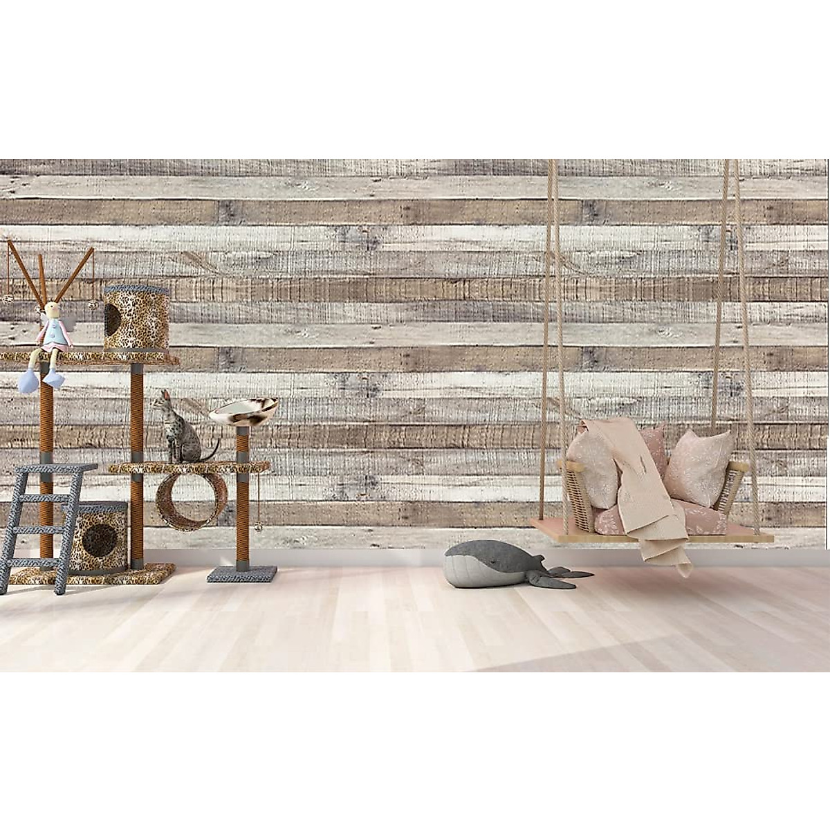 Qianglive Vintage Wood Wallpaper Rustic Wood Wallpaper Stick and Peel Self Adhesive Distressed Wood Look Wallpaper Vinyl Shelf Home Wood Panel Wall Paper Covering Film 17.3"× 120"