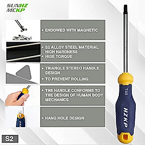 SUNHZMCKP 12-Piece Magnetic Torx Screwdrivers Set, S2 Alloy Steel, T5-T40 Star Screwdrivers Set, Professional Grade Repair Tools