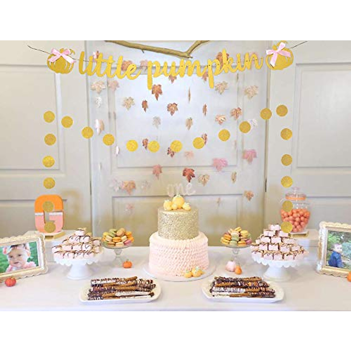 Gold Glittery Little Pumpkin Banner for Pumpkin Baby Shower Party Decorations, Thanksgiving Fall Theme Baby Shower Kid’s Birthday Party Decorations