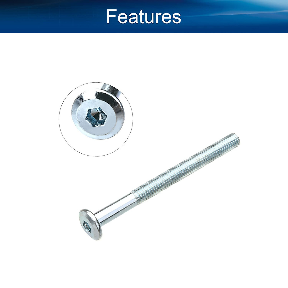 Yinpecly 20PCS M6x70mm Hex Socket Flat Head Screws Furniture Bolts Fastener Countersunk Connector Screws, Full Thread, Carbon Steel, Blue White Tone