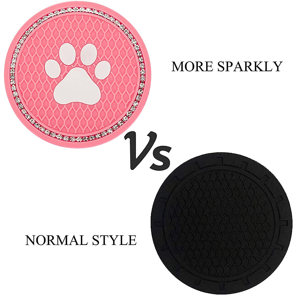 2PCS Universal Bling Car Cup Coaster, Rhinestone Car Accessories, 2.75 inch Dog Paw Car Cup Holder Insert Mat Pad Set,Suitable for Most Car Interior (Dark Pink)
