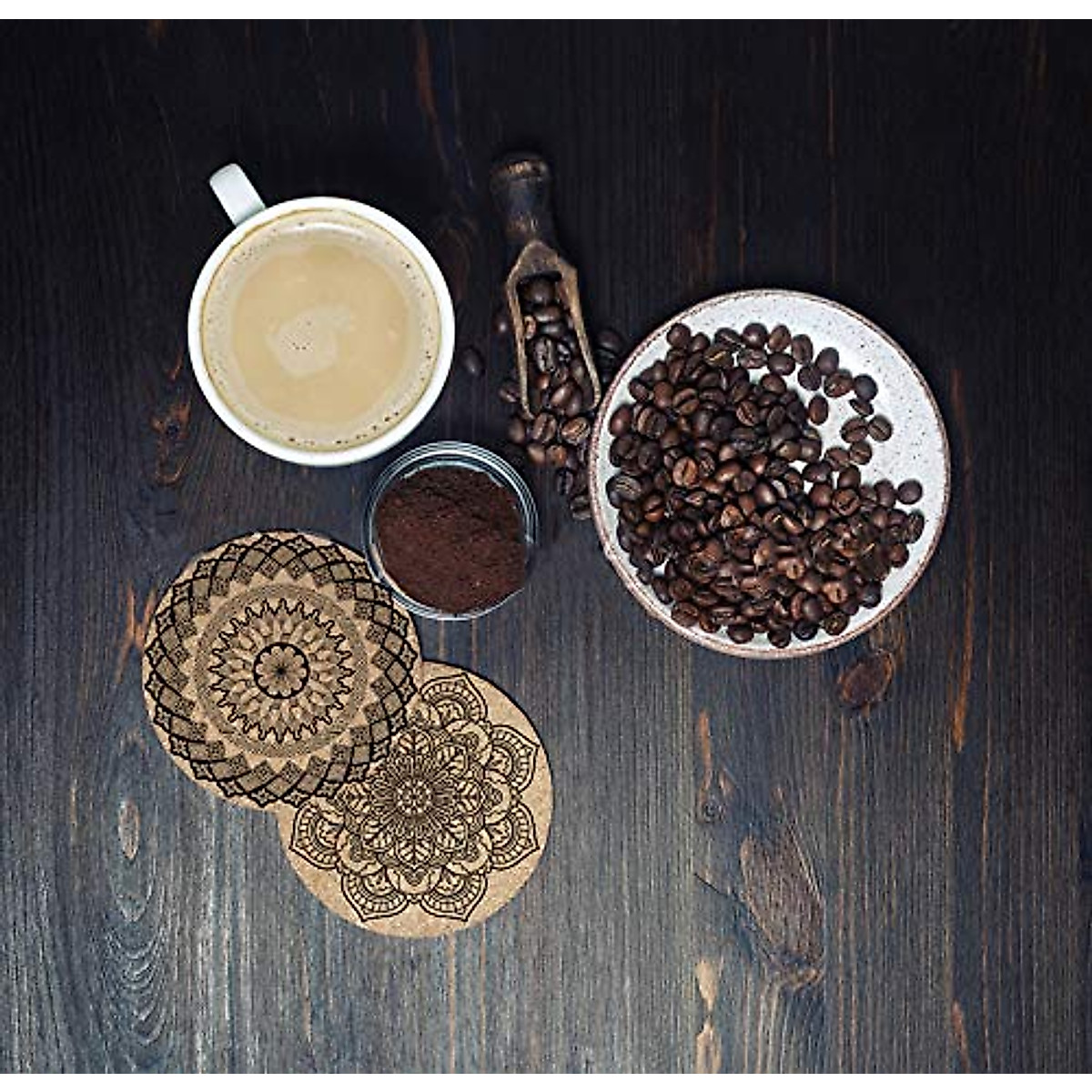 Coasters for Drinks Cork Coasters Absorbent with Holder - (12-Piece Set) Housewarming Gifts for New Home ,Living Room Decor,Apartment Decor