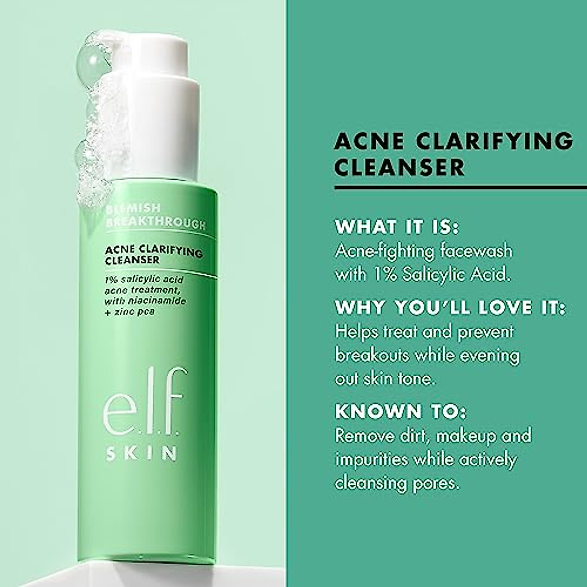 e.l.f. SKIN Blemish Breakthrough Acne Clarifying Cleanser, Facial Cleanser For Fighting Blemishes, Infused With Salicylic Acid, Vegan & Cruelty-Free