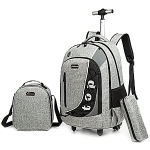 MOHCO Rolling Backpack 18inch with Lunch Bag and Pencil Case Wheeled School Bookbag for Boys and Girls