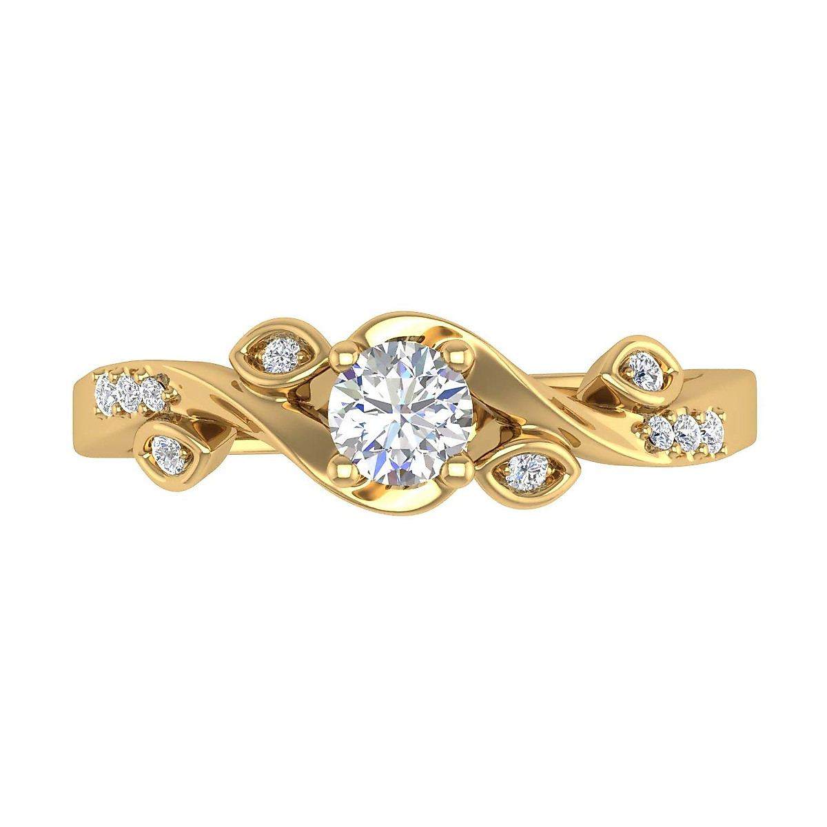 FINEROCK 1/5 Carat Diamond Engagement Rings in 14K Yellow Gold (Ring Size 5) (I1-I2 Clarity)