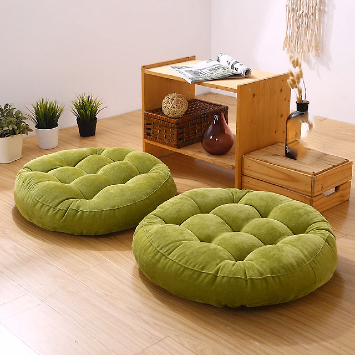 GEORPE Seat Cushion Japanese Futon Floor Pad for Sitting Chair Cushions Round Thick Tatami Mattress Home Office, Deep Blue, 21.65x21.65x3.93in/55x55x10cm