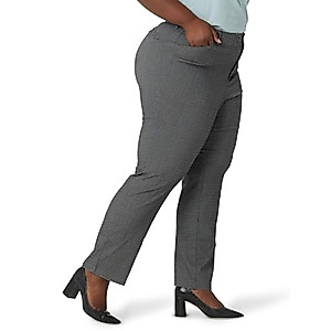 Lee Women's Size Wrinkle Free Relaxed Fit Straight Leg Pant, Black/White Rockhill Plaid, 18 Plus Petite