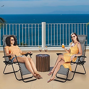 Magshion Zero Gravity Lounge Chairs Set of 2, Outdoor Foldable Patio Reclining Chair with Side Tray, Adjustable Anti-Gravity Recliners with Headrest, Folding Lounger for Lawn Camping Beach, Dark Grey