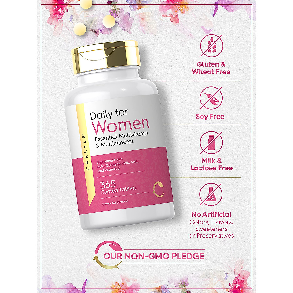 Carlyle Women's Multivitamin | 365 Tablets | Vitamin and Mineral Supplement | Non-GMO, Gluten Free