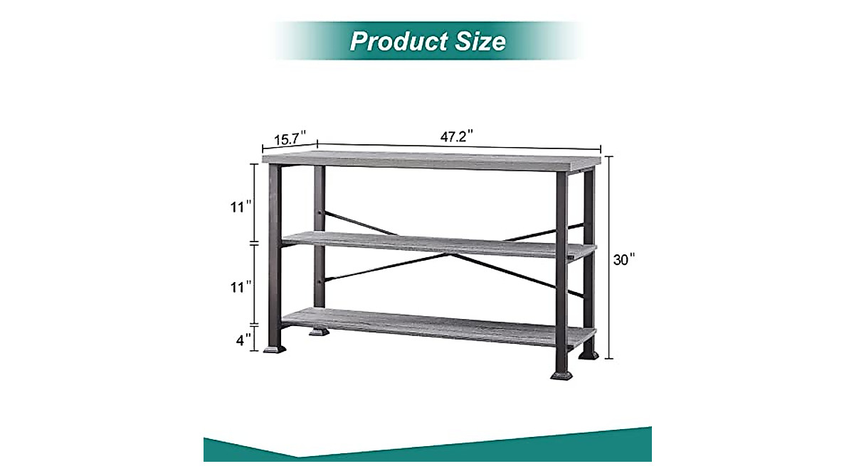 Hombazaar 3-Tier Console Sofa Table with Storage - Industrial Style