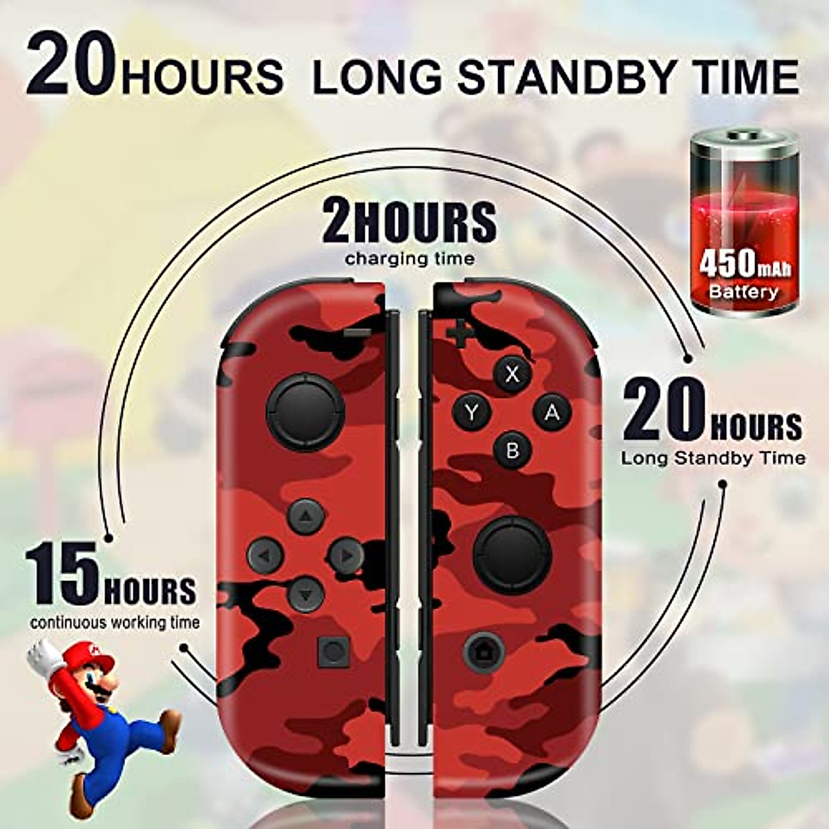 SANGDER Wireless Controller Replacement for Nintendo Switch，Wireless Switch Controller Support Wake-up Function with Grip（Camo Red）