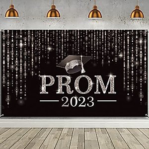 Prom Night Party 2023 Backdrop Prom Background Banner Photo Props Congrats Backdrop Graduate Prom Decorations for Graduation Celebration Prom Party Indoor Outdoor, 73 x 43 Inch (Silver)