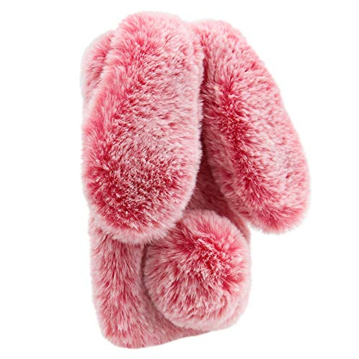 Rabbit Case for Samsung Galaxy S21 Plus 5G,MOIKY Plush Crossbody Cute Fluffy Bunny Ears Hair Ball Warm Soft TPU Case for Women Bling Rhinestone Shockproof Silicone Bumper Protection Cover,Dark Pink