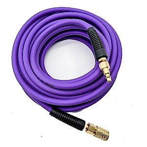 SYXQT Hybrid Air Hose(PVC) 1/4-Inch x 25FT， 300 PSI Heavy Duty, Lightweight, Kink Resistant, All-Weather Flexibility with 1/4-Inch Industrial Air Fittings and Bend Restrictors,Purple