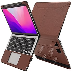 TYTX Compatible with MacBook Air 13 Inch Case, PU Leather MacBook Air Case for Model A2337 M1 A2179 A1932 2018-2021 Retina Display Touch ID, 13" Laptop Case with Vents and Stand Function, Brown
