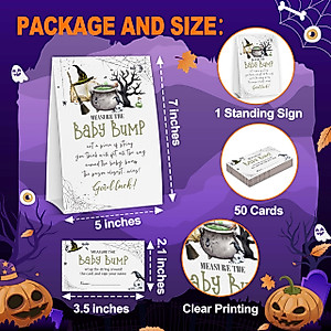 ZIIUFRN Baby Shower Game Card Set, Measure the Baby Bump Baby Shower Game, Halloween 1 Sign and 50 Cards, Minimalist Boy Girl Gender Neutral Baby Shower Supplies-A09