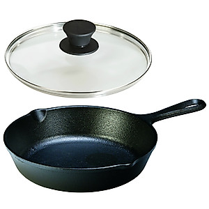 Lodge Seasoned Cast Iron Skillet with Tempered Glass Lid (8 Inch) - Cast Iron Frying Pan with Lid Set