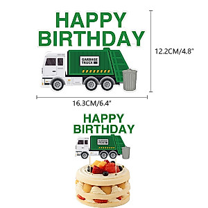 Dulousia Garbage Truck Party Supplies - Trash Truck Happy Birthday Banner, Garbage Truck Themed Balloons, Cup Cake Toppers for Waste Management Recycling Party