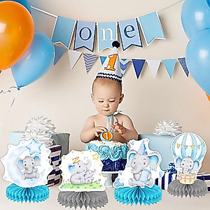 9pcs Blue Elephant Honeycomb Centerpieces Elephant Baby Shower Decorations for Boy Elephant Baby Shower Centerpieces Birthday Party Supplies Table Toppers for Elephant It's A Boy Party Favors for Kids