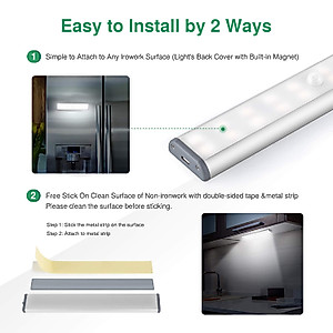 Under Cabinet Lighting Closet Light 20 LEDs 3 Packs, Wireless Rechargeable Cabinet Lights, Magnetic Under Counter Lighting, LED Motion Sensor Night Light for Closet Cabinet Wardrobe Stairs (White)