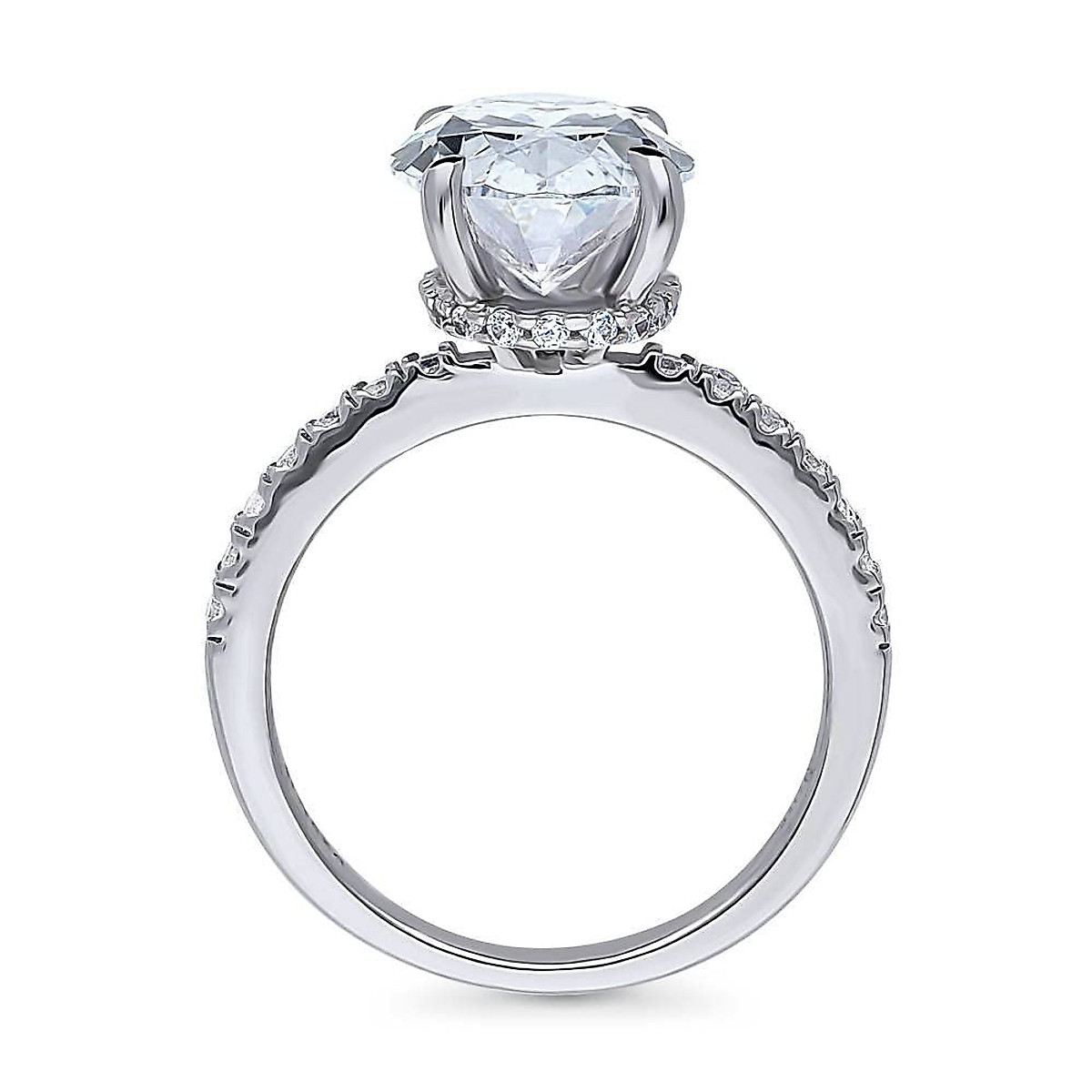 BERRICLE Sterling Silver Solitaire Wedding Engagement Rings 5.5 Carat Oval Cut Cubic Zirconia CZ Hidden Halo Ring for Women, Rhodium Plated Size 6