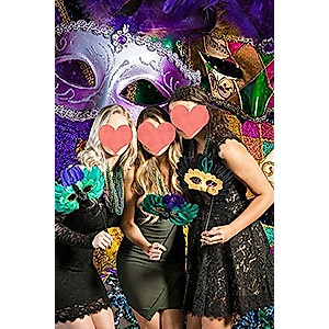 Mardi Gras Beads Photography Backdrop for Mask Prom Dance Decorations Gold Green Purple for Carnival Masquerade Ball Birthday Party Banner Supplies Photo Background Vinyl 5x3ft Photo Booth Props