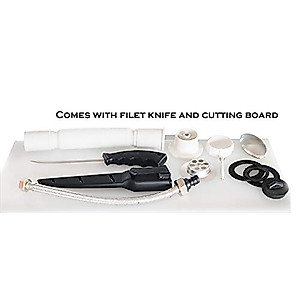 Old Cedar Outfitters Deluxe Fish Fillet Table, or Portable Folding Camping Kitchen with Cutting Board, Bowls, Knife, Odor Bar, Sink, Drain and More! 49.8" x 25.6" x 37.2", White,Camp