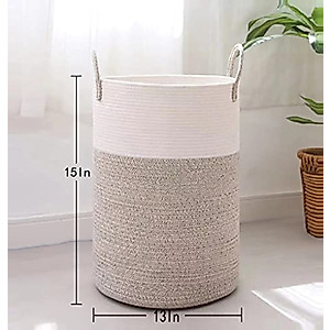 Tall Woven Laundry Basket with Handles, Clothes Hamper Storage Basket for Living Room, Bedroom, Entryway, Bathroom, Large Woven Blanket Basket for Pillows, Towels, Blankets