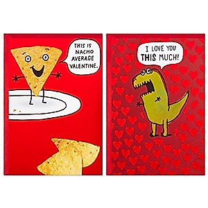 Hallmark Shoebox Pack of 2 Funny Valentines Day Cards (Dinosaur, Nachos)