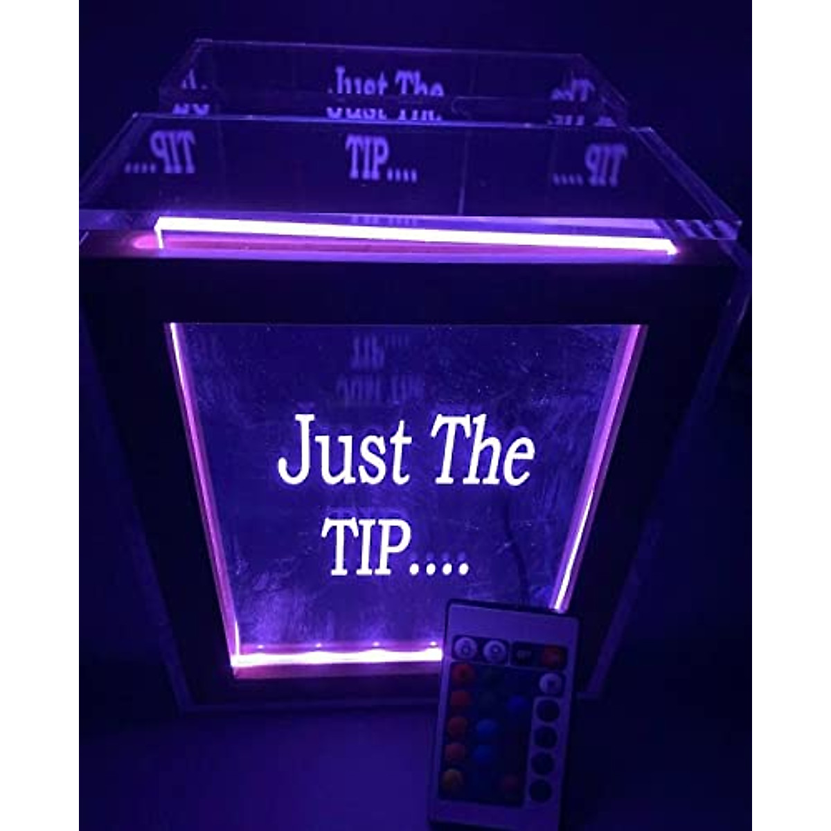 Custom Tip Box Raffle Fund Raiser Donation Wedding Storage Tips Jar Personalized Free Engraved LED Lights Up 16 Color Changing Free Standing 7"W x 8.5"H Acrylic Large Container