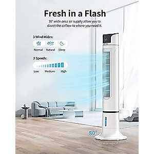 Evaporative Air Cooler, 45" Tower Fans that Blow Cold Air Cooling Fan with 90° Oscillating, Touch and Remote Control, 3 Mode / 3 Speeds, 5L Water Tank, 15H Timer, 2 Ice Boxes Fan for Bed Room Office