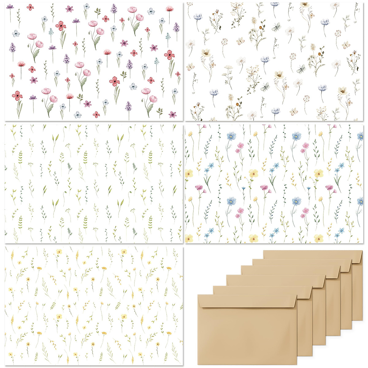 slapaflife Blank Cards with Envelopes All Occasion,Elegant Floral Design Blank Greeting Cards 4x6,20Pack -Blank Greeting Cards,Note Cards with Matching Peel-and-Seal Rustic Envelopes